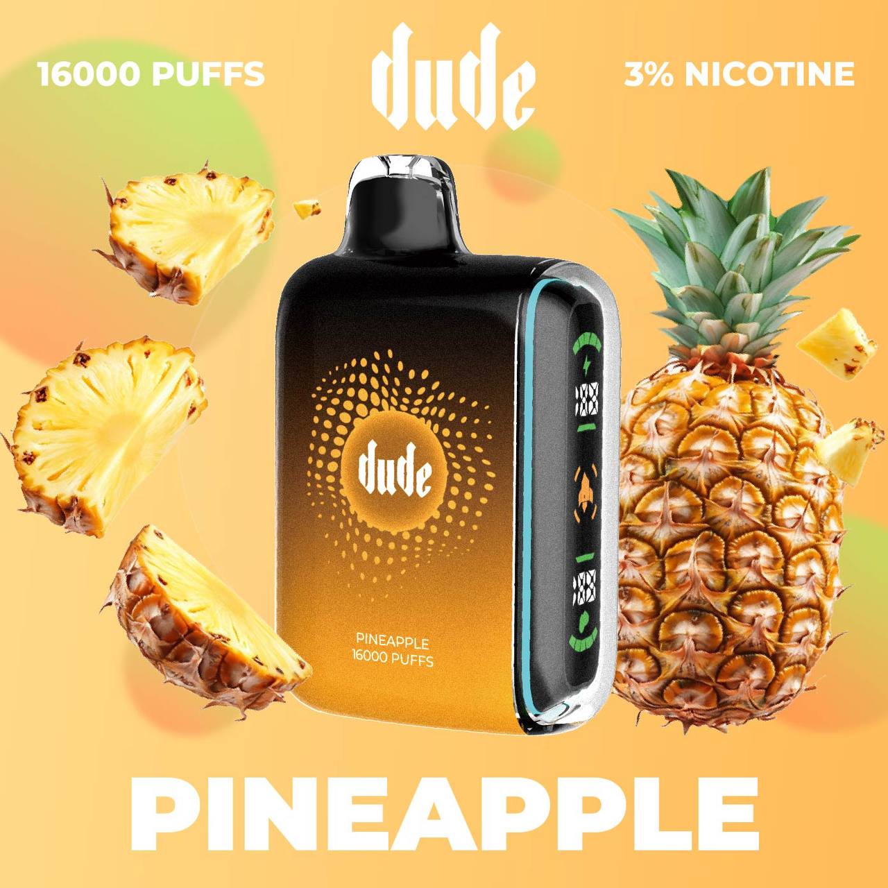 POD DUDE 16000 PUFFS – Pineapple (3% Nicotine) - Pod Dude 16000 PUFFS